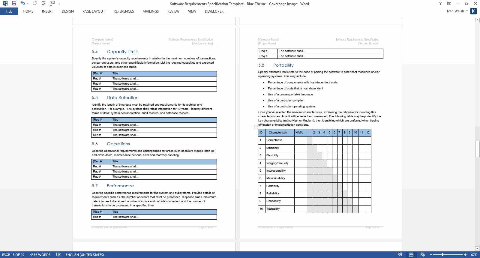 Software Requirements Specification Template MS Word Excel 