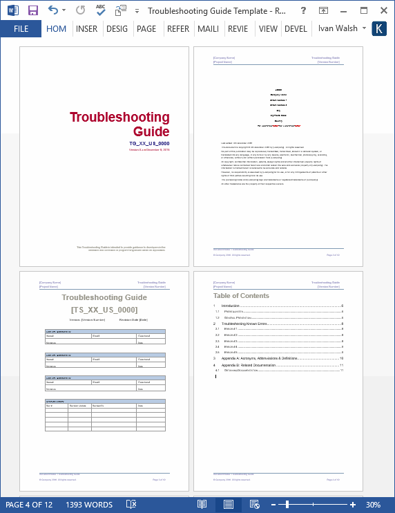 Troubleshooting Guide Template MS Word Templates Forms Checklists 