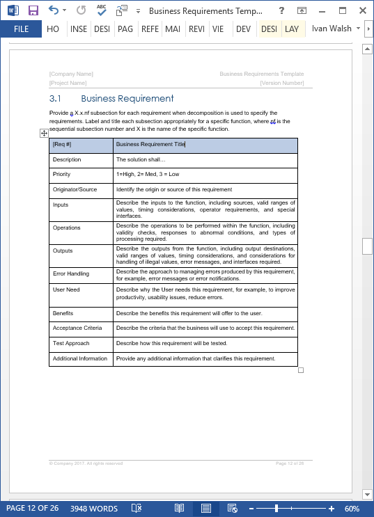 Business Requirements Specification Template MS Word Excel Visio 