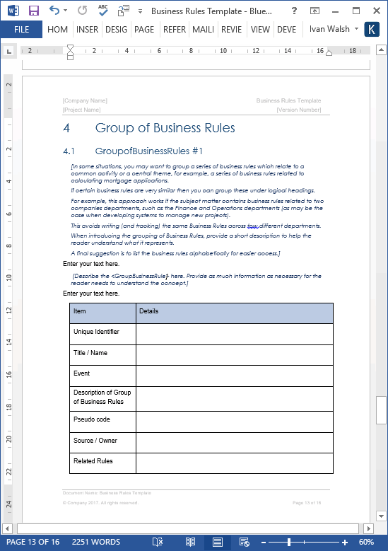 Business Rules Template Word Best Creative Template Ideas