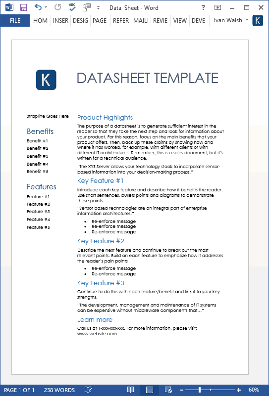 Datasheet Templates 2 X MS Word 