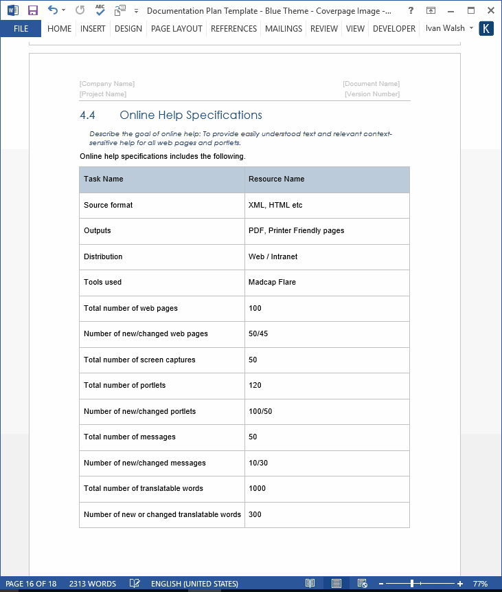 Documentation Plan Template MS Word Excel WBS Templates Forms 