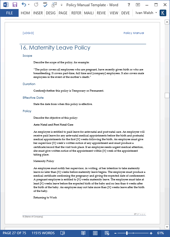 Download Policy Procedures Manual Templates MS Word 68 Pages With Free Checklists Templates