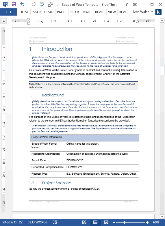 Scope Of Work Template MS Word Excel Templates Forms Checklists