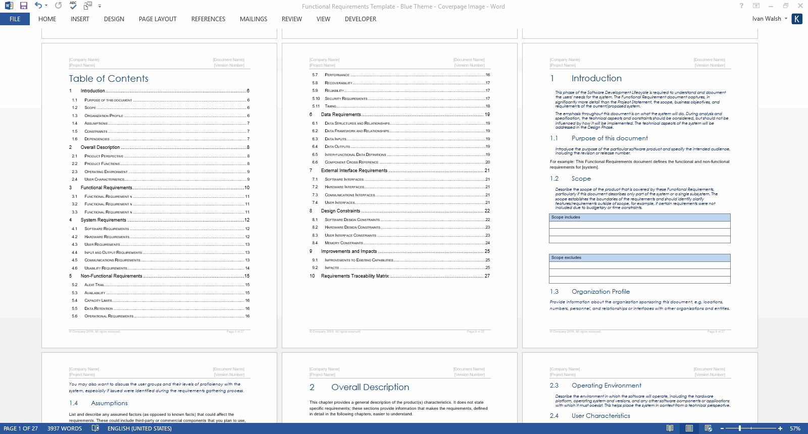 Functional Requirements Specification MS Word Excel Template