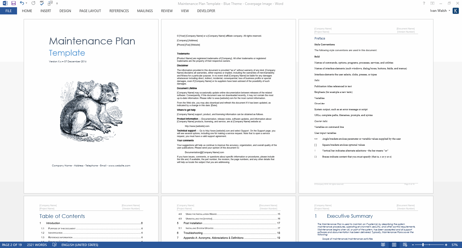 Maintenance Plan Template Checklist Log MS Word Excel Templates