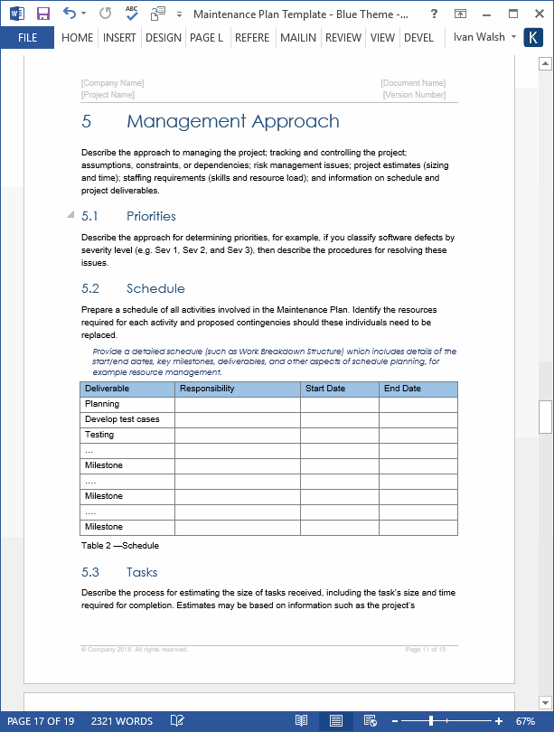 Maintenance Plan Template Technical Writing Tips