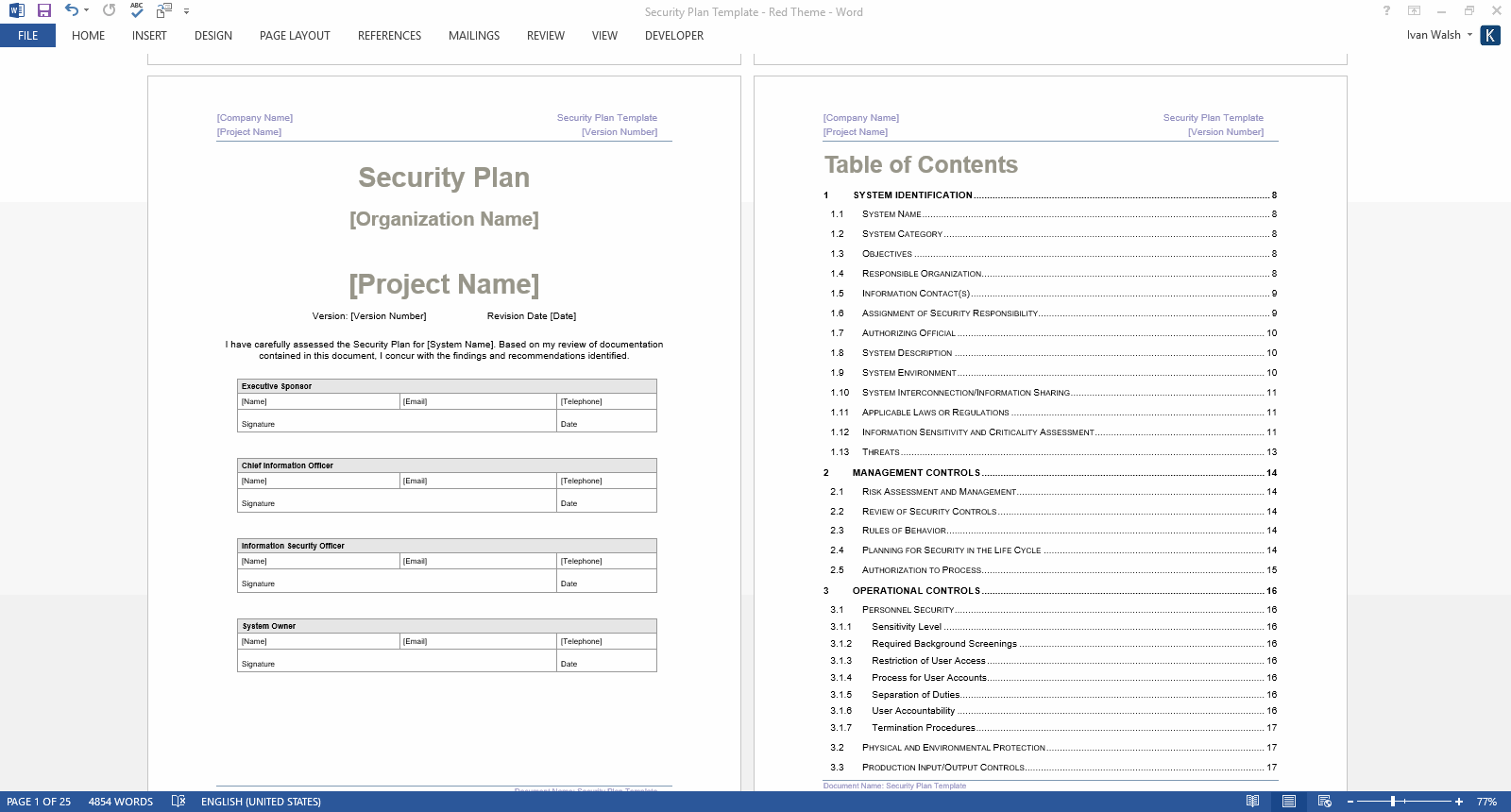 Security Plan Template MS Word Excel Templates Forms Checklists