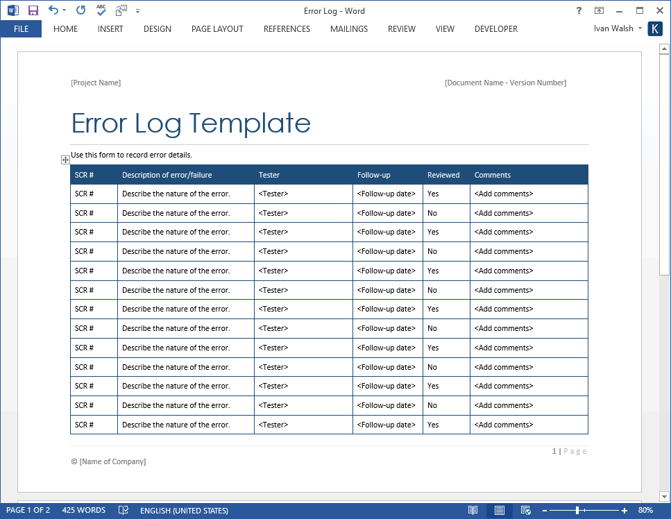 Software Problem Report Template Creative Template Inspiration