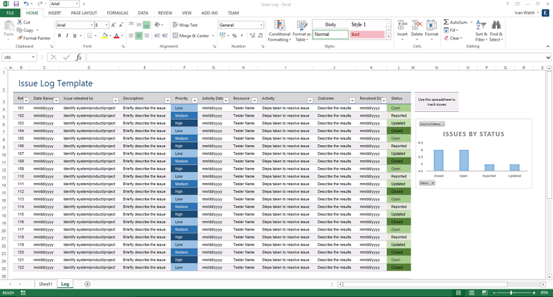 Issue Log Templates MS Excel Word Software Testing