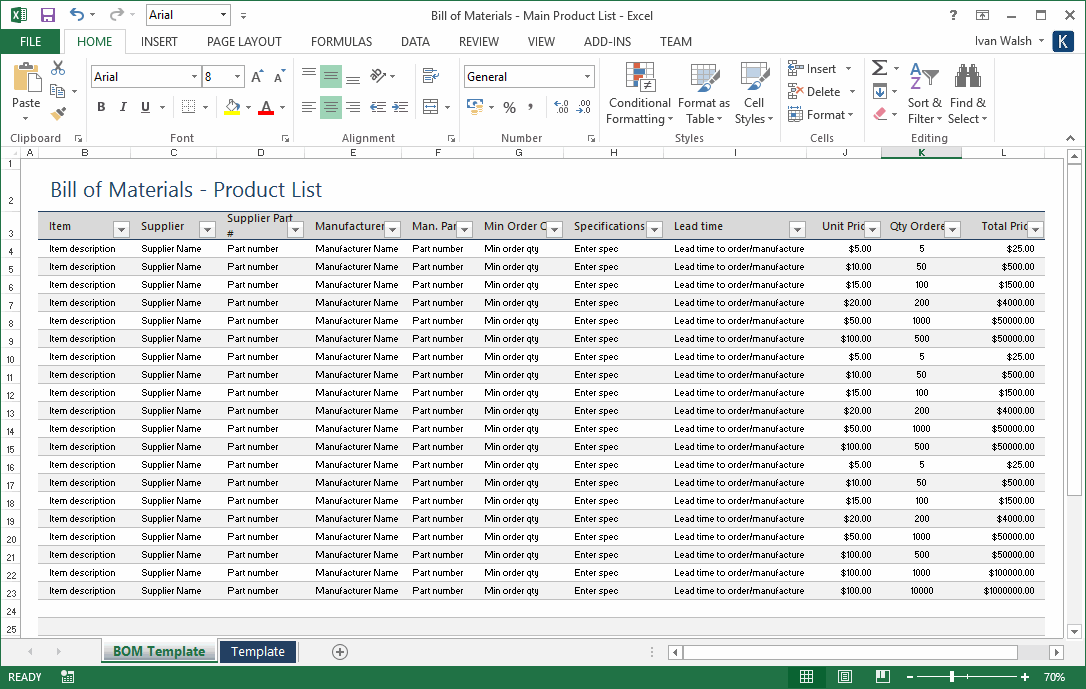 Plantilla De Lista De Materiales MS Word Excel Plantillas Para Word Excel Y Apple 