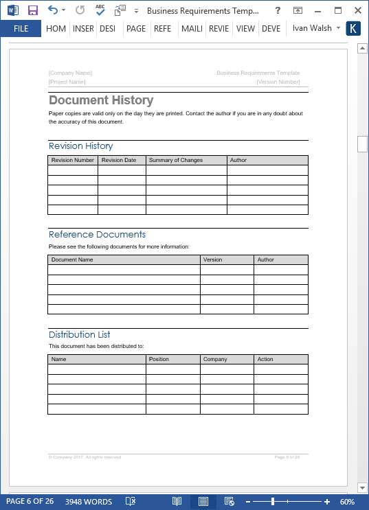 Business Requirements Specification Template MS Word Excel Visio 