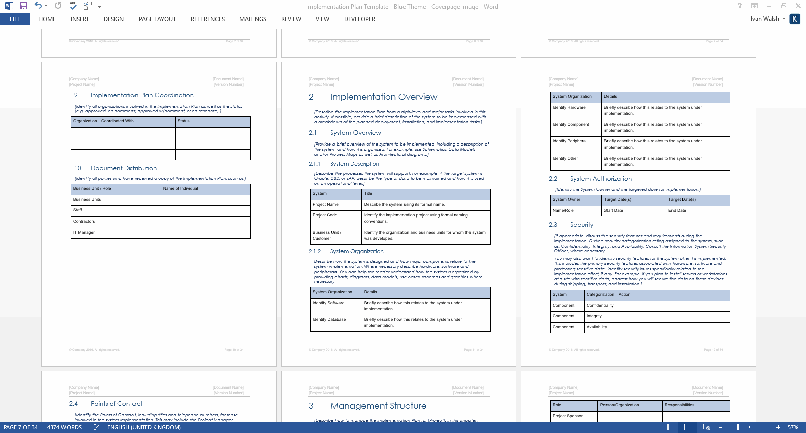 Implementation Plan Template MS Word Templates Forms Checklists 
