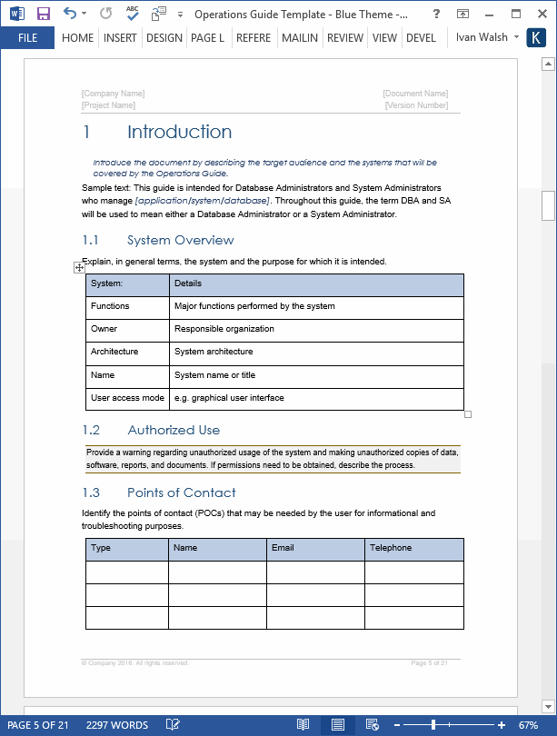 Operations Guide Template MS Word Excel Templates Forms 