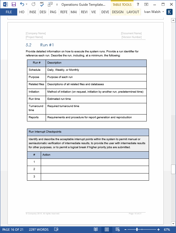 Operations Guide Template My Software Templates