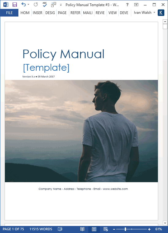 Policy Manual Template MS Word Excel Templates Forms Checklists 