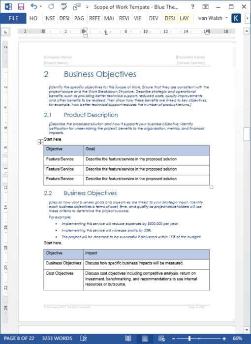 Scope of Work Template (MS Word/Excel) – Templates, Forms, Checklists ...