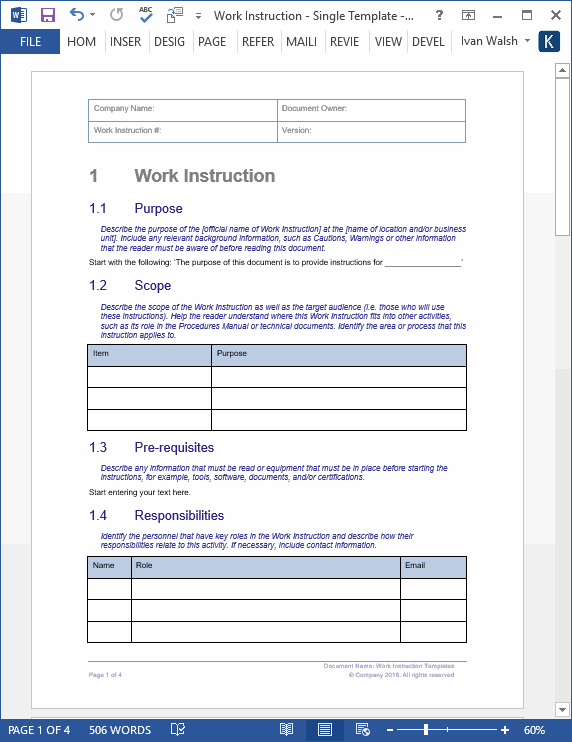 Work Instructions Templates