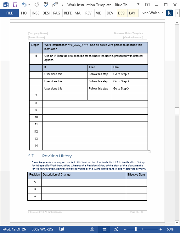 Work Instruction Templates MS Word Templates Forms Checklists For 