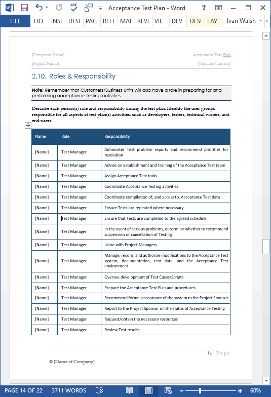 Acceptance Test Plan Template MS Word Templates Forms Checklists 