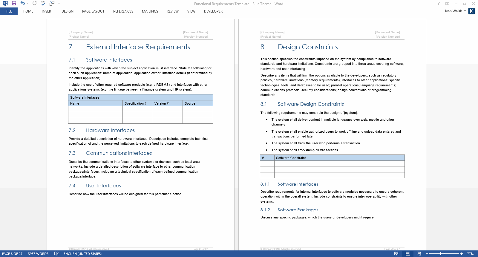 Functional Requirements Specification Template MS Word Templates 