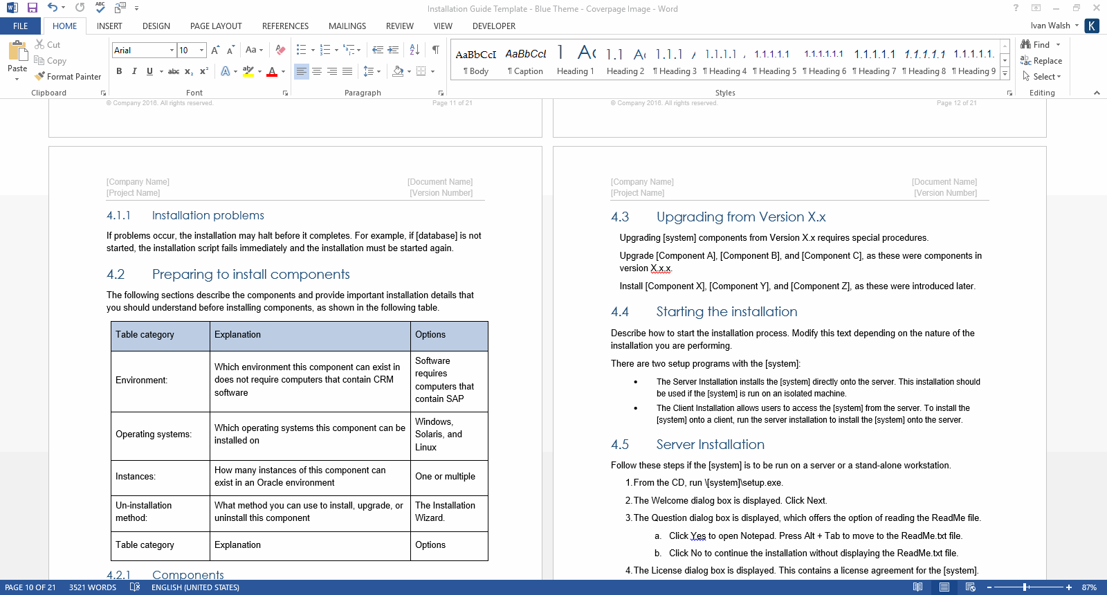 Installation Guide Template MS Word Templates Forms Checklists