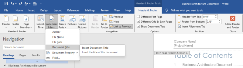 How to Insert the Document Name in MS Word Header/Footer (using ...