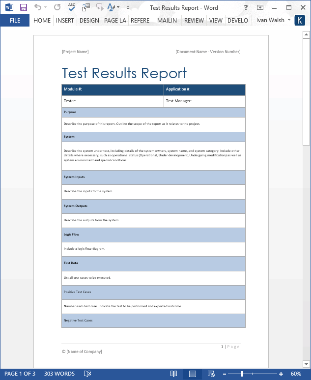 Test Results Report MS Word Templates Forms Checklists For MS Office And Apple IWork