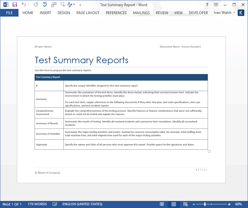 Test Summary Reports Template MS Word Templates Forms Checklists For MS Office And Apple IWork