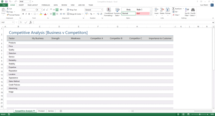 Business Plan Template (MS Office) – MS Office Templates with AI prompts