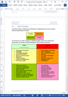 Business Plan Template (MS Office) – MS Office Templates with AI prompts