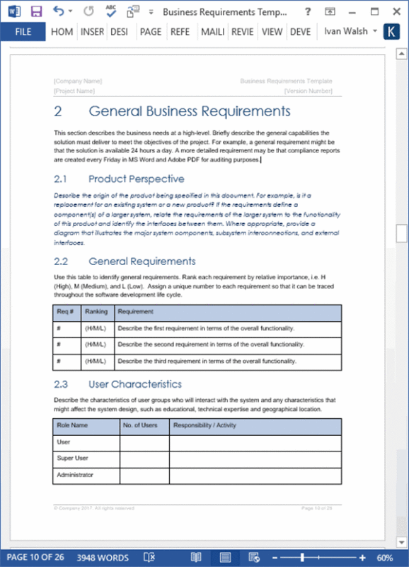 Business Requirements Templates (MS Office) – MS Office Templates with ...