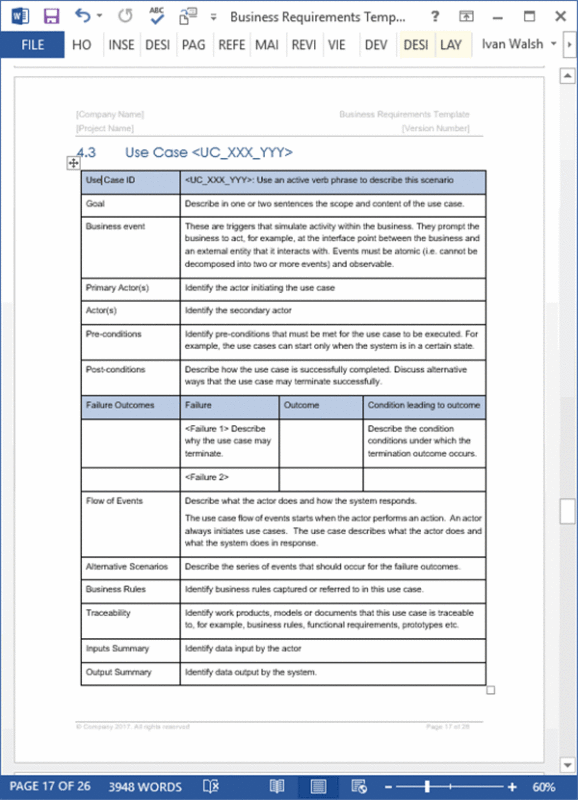 Business Requirements Templates (MS Office) – Templates, Forms ...