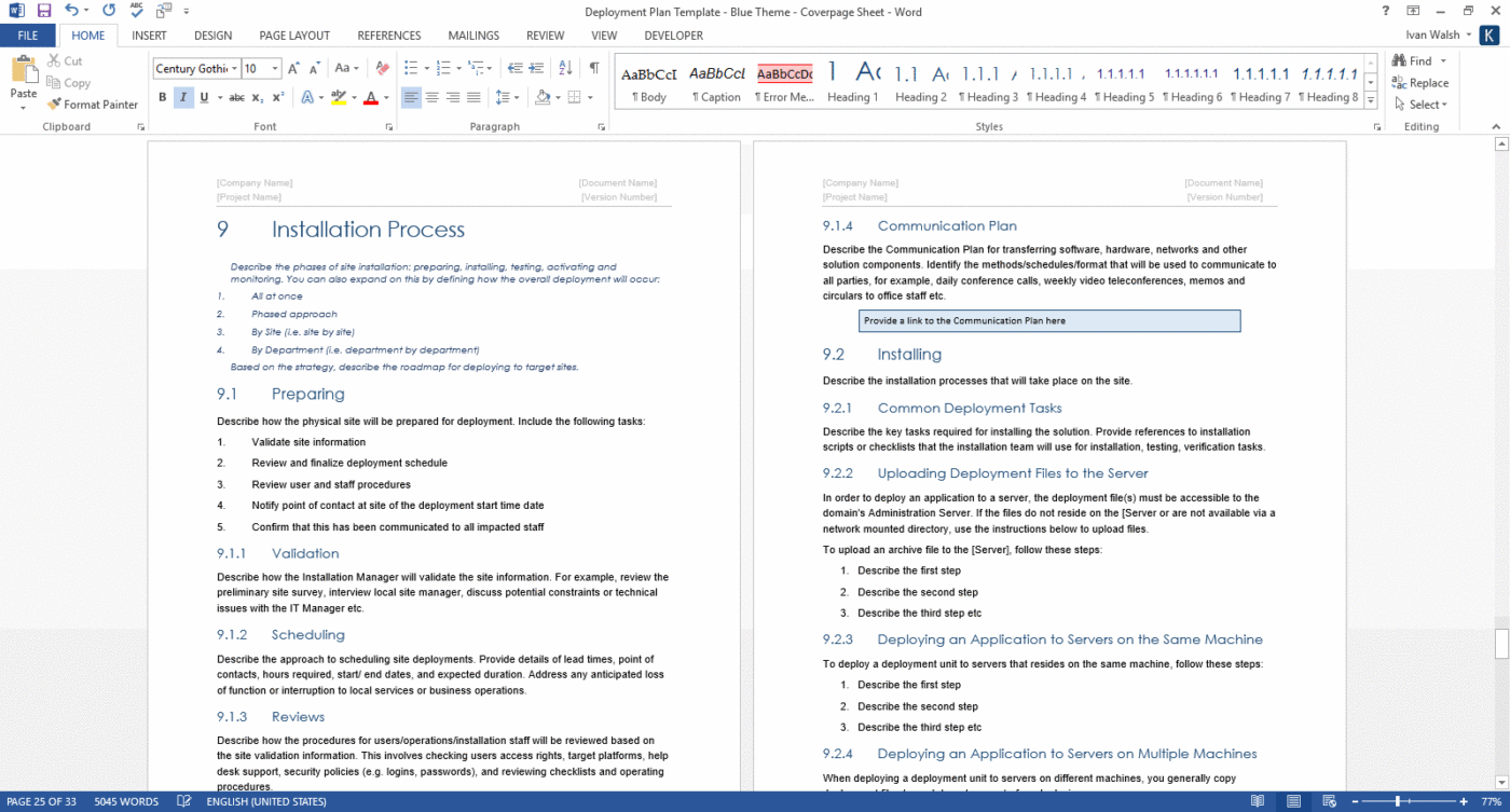 Deployment Plan Template (MS Office) – MS Office Templates with AI prompts