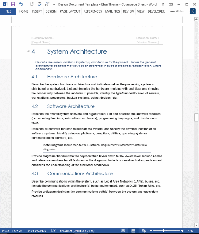Design Document Template (MS Office) – MS Office Templates with AI prompts