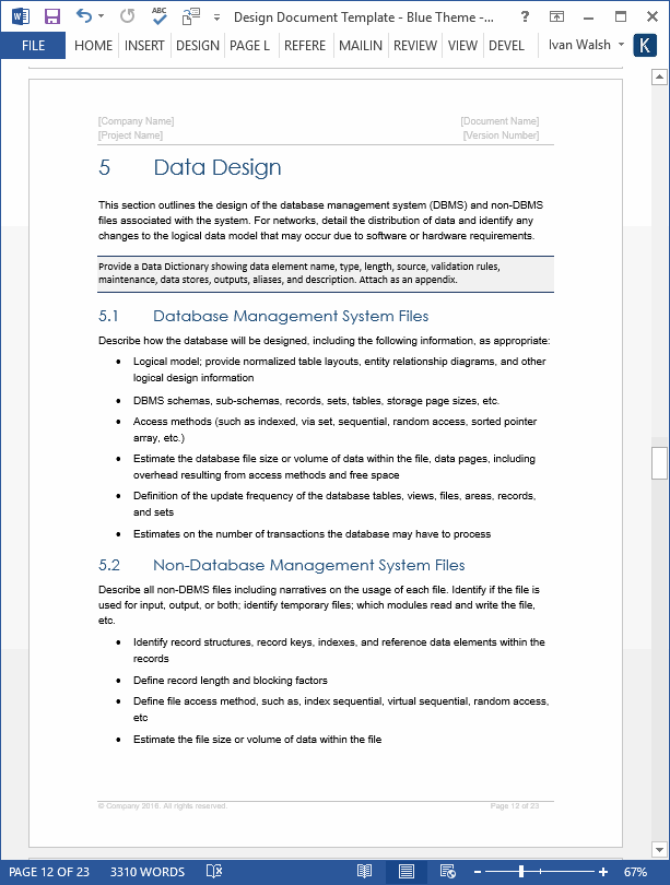 Design Document Template MS Office Templates Forms Checklists For 