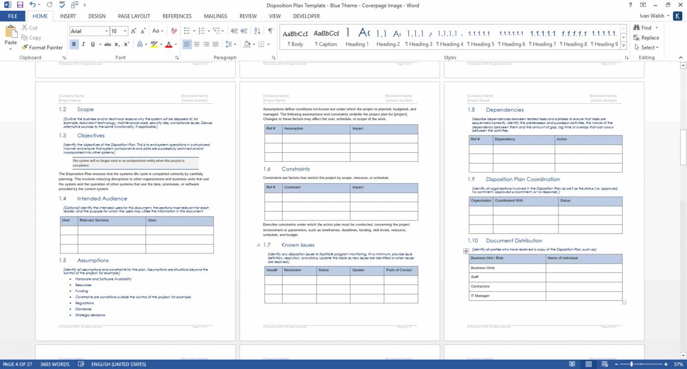 Disposition Plan template (MS Office) – MS Office Templates with AI prompts