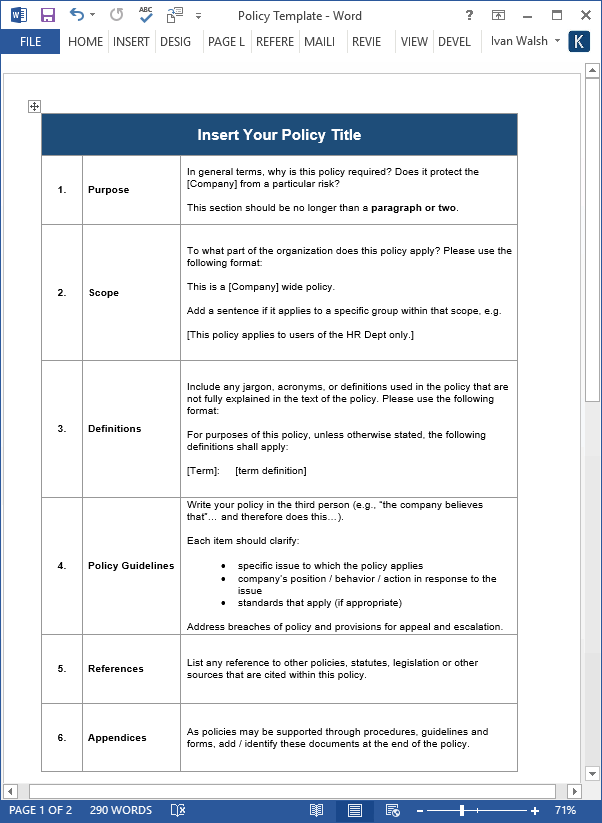 Policy And Procedure Manual Template Free Download Awesome Design 