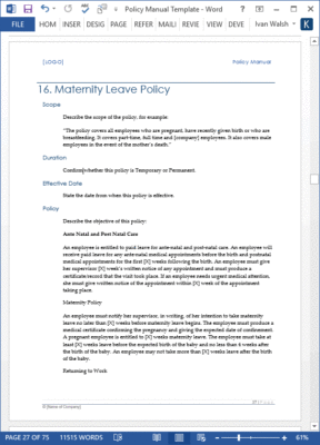 Policy Manual Template (MS Word) – MS Office Templates with AI prompts