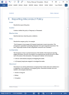 Policy Manual Template (MS Word) – MS Office Templates with AI prompts