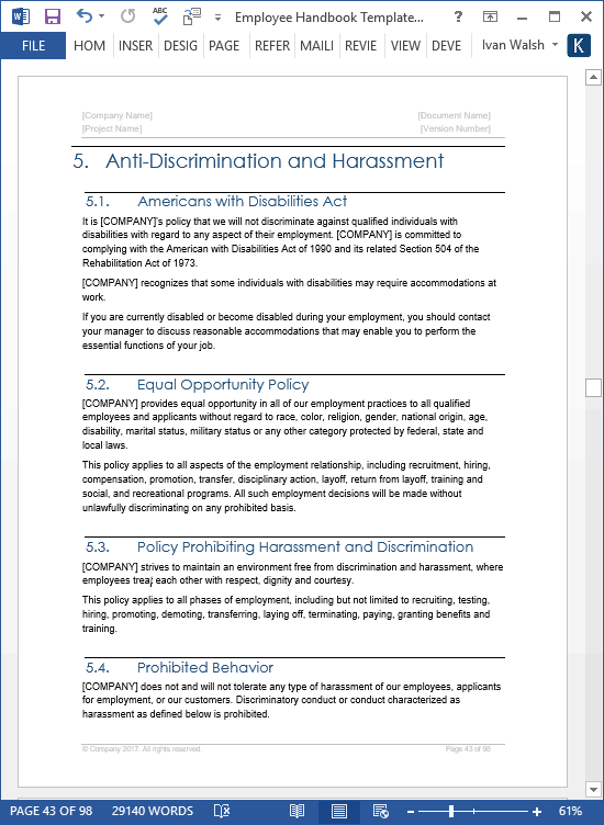 Employee Handbook Template Templates Forms Checklists For MS Office