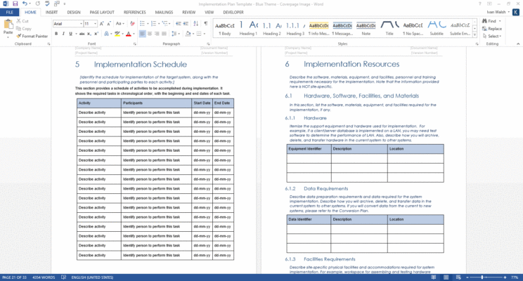 Implementation Plan Template – MS Office Templates with AI prompts