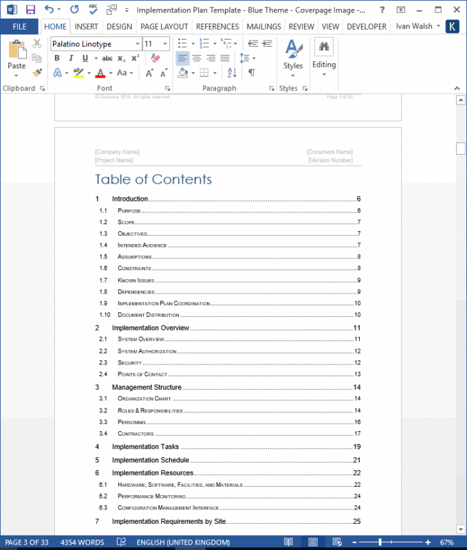 Implementation Plan Template – MS Office Templates with AI prompts