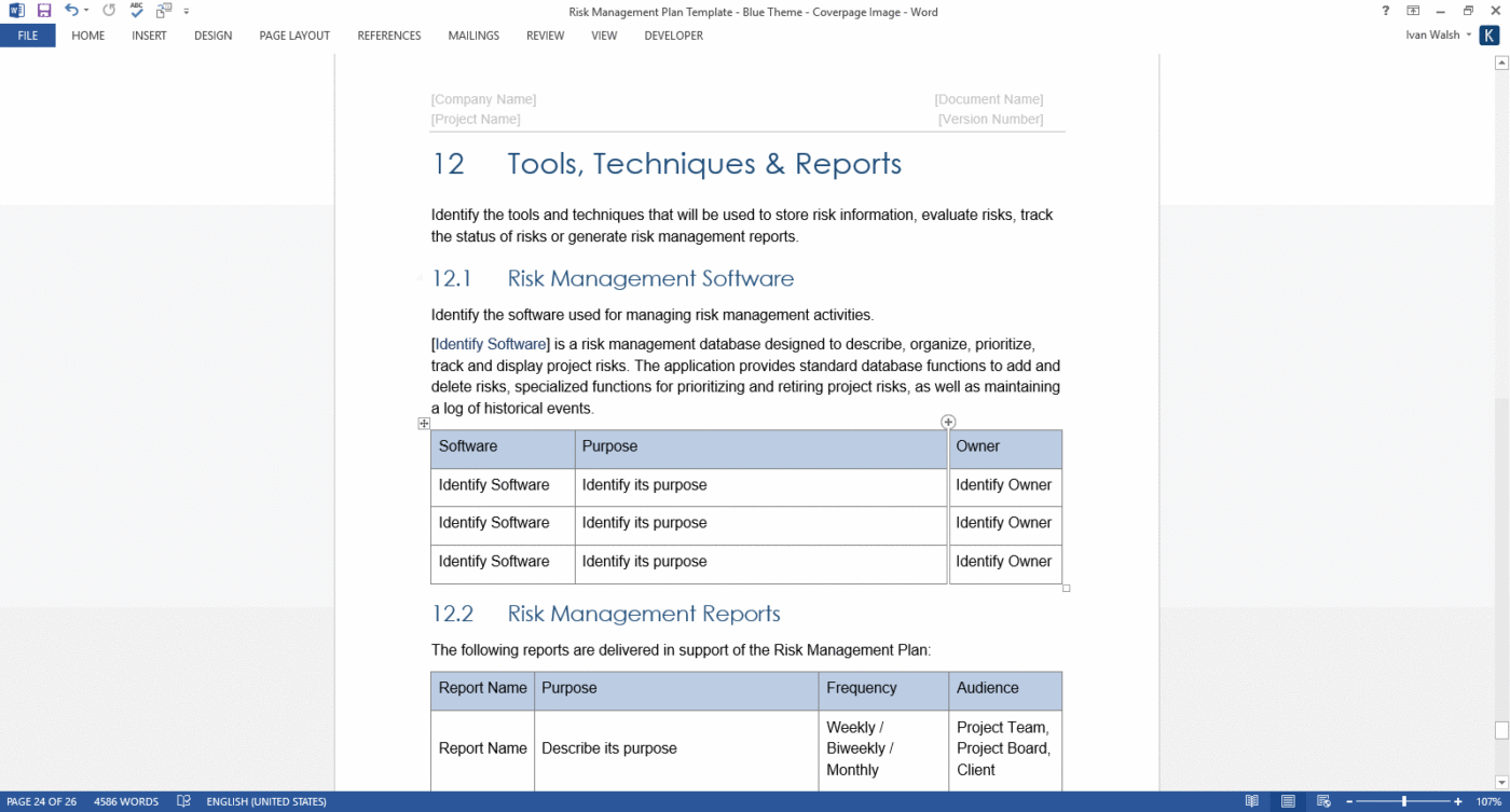 Risk Management Plan Templates – MS Office Templates with AI prompts