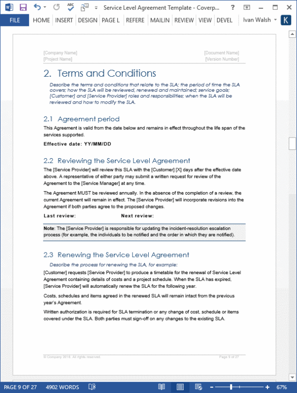 Service Level Agreement templates – MS Office Templates with AI prompts