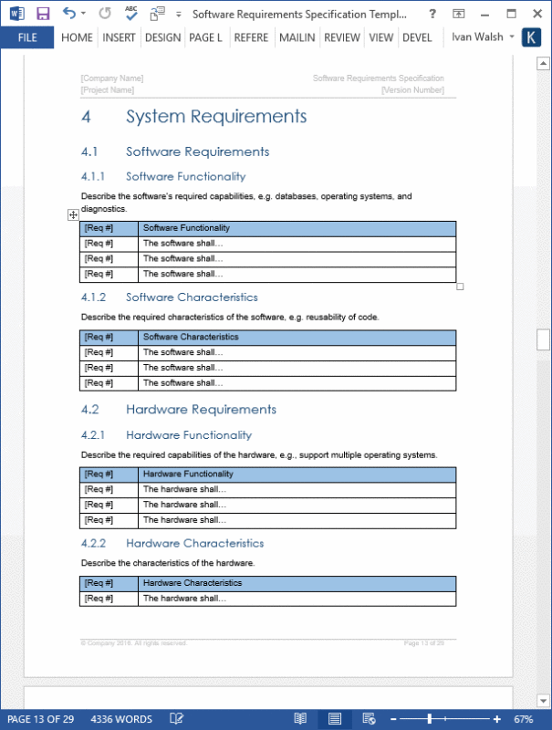 Software Requirements Specifications templates – MS Office Templates ...