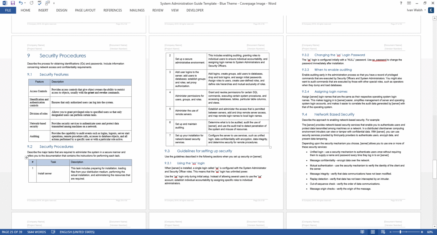 System Administration Guide Templates – MS Office Templates with AI prompts