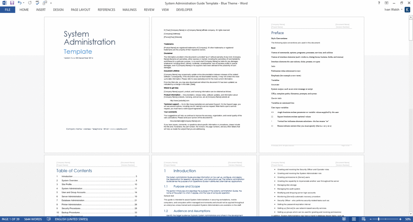 System Administration Guide Templates – MS Office Templates with AI prompts