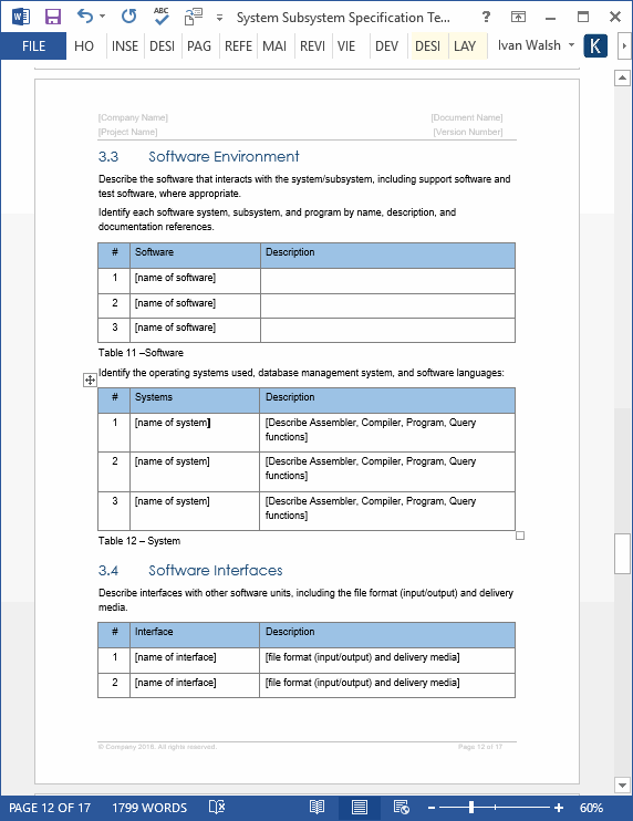 System Requirements Specification Templates Templates Forms