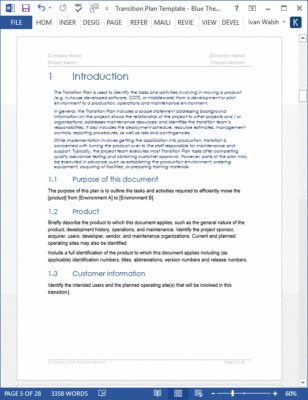 Transition Plan Template – MS Office Templates with AI prompts